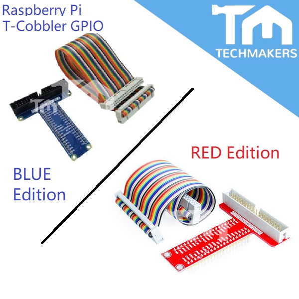 T-Cobbler Breakout (Blue/ Red) + 40 Pin GPIO Cable for Raspberry Pi 4/3B+/3B TechMakers | Shopee ...