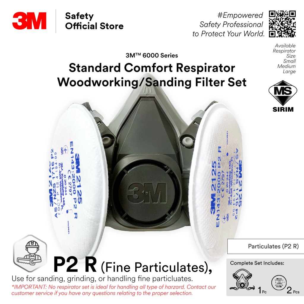 3M™ Standard Comfort Woodworking Respirator Set 6000 Series P2 R [6100 ...