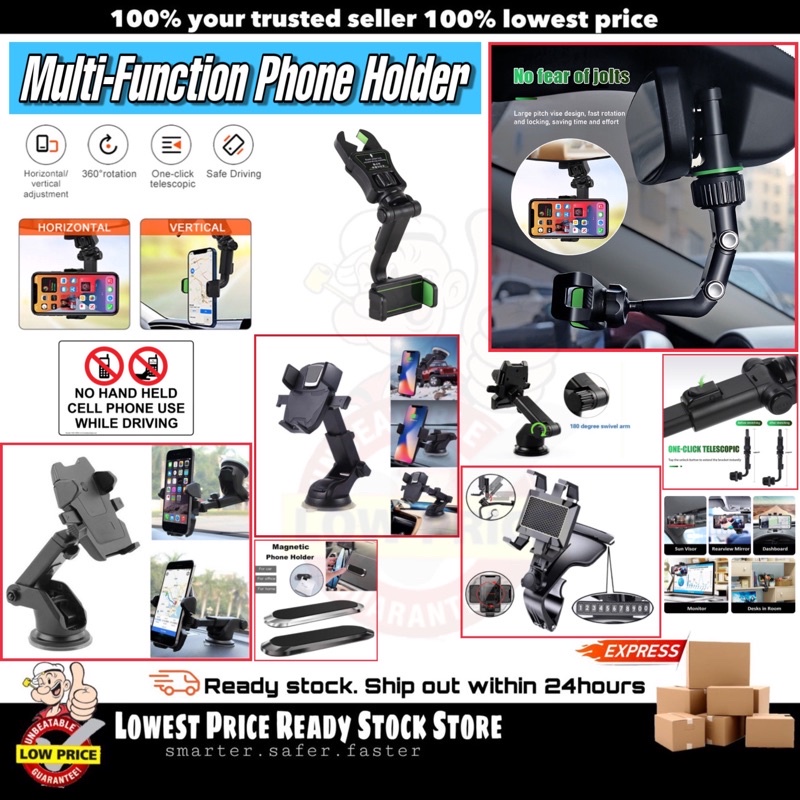 1200° / 360° Adjustable Car Phone Holder Pemegang Phone Mirror Mount ...