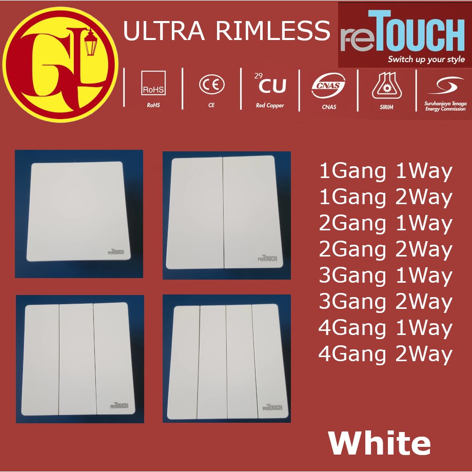 SUIS PUTIH SIRIM APPROVED ULTRA RIMLESS RETOUCH SWITCH WHITE 1GANG ...