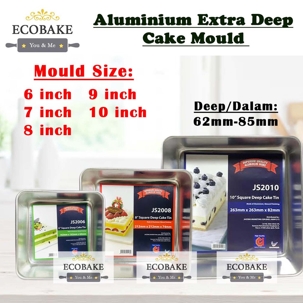 6/7/8/9/10 Inch Aluminium Extra Deep Square Cake Mould / Loyang Segi ...