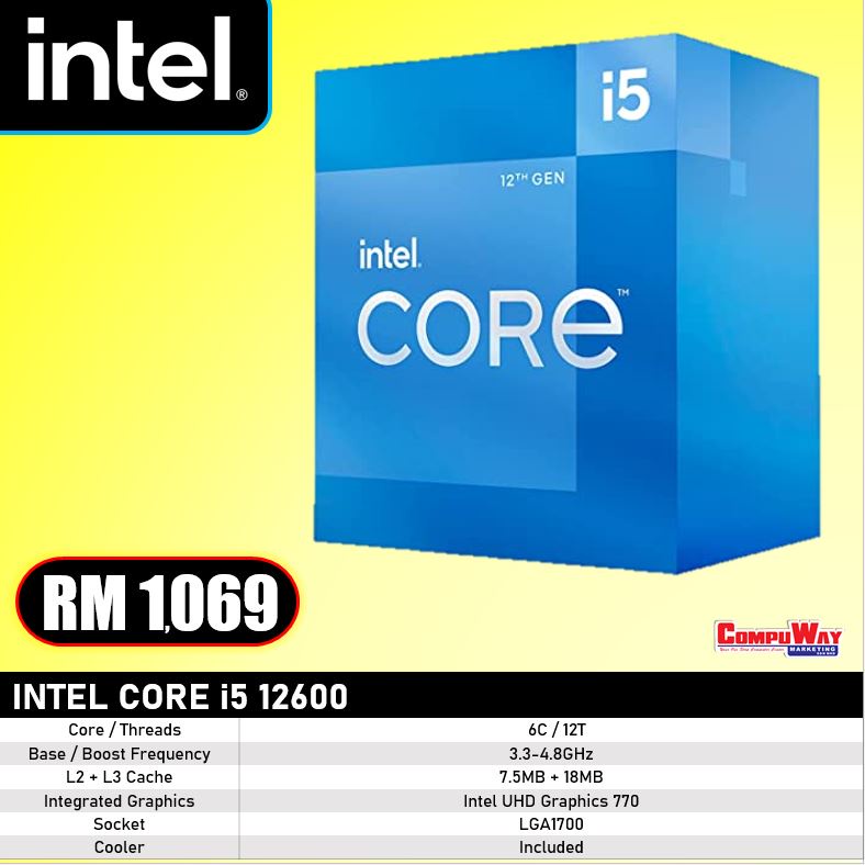 INTEL CORE I5-12600 (6C/12T, 3.3-4.8GHZ, 18MB, LGA1700, UHD770 ...