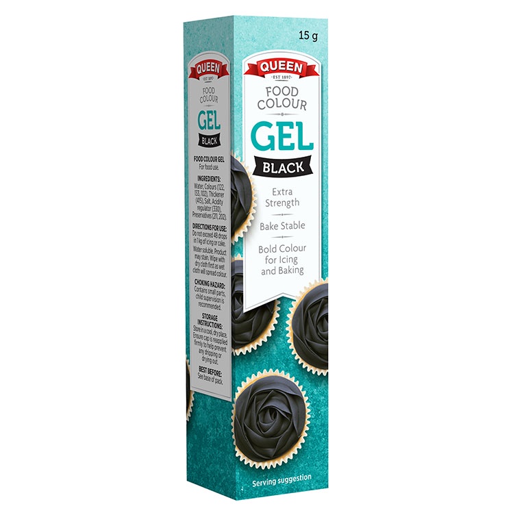 Queen Food Colouring Gels Black/Green/Red/HotPink/Teal/Purple/Blue ...