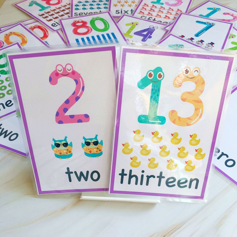 29pcs Math Flash Cards 0-100 Numbers English Picture Cards Children ...