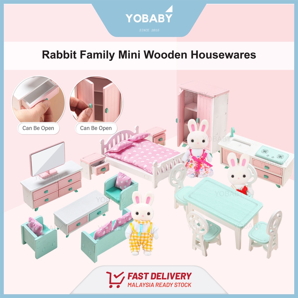 【CLEARANCE】PREMIUM Rabbit Family Macaroon Pretend Play Wooden Mini ...