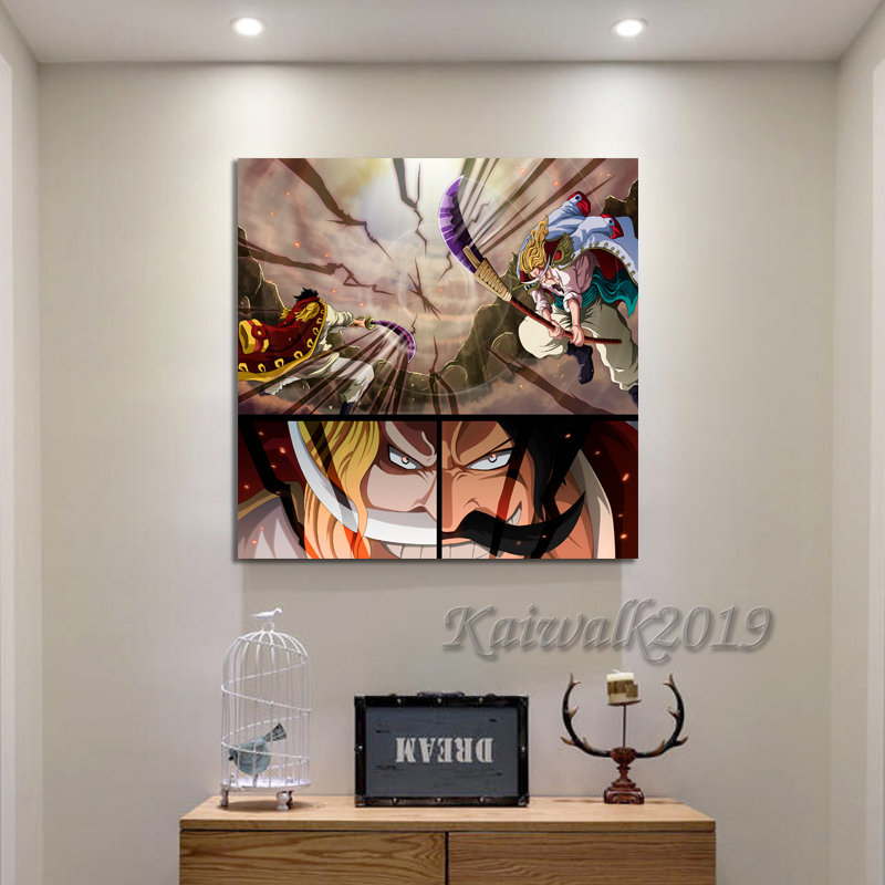 Solid Wood Frame Painting One Piece Whitebeard VS Roger Cartoon Anime ...