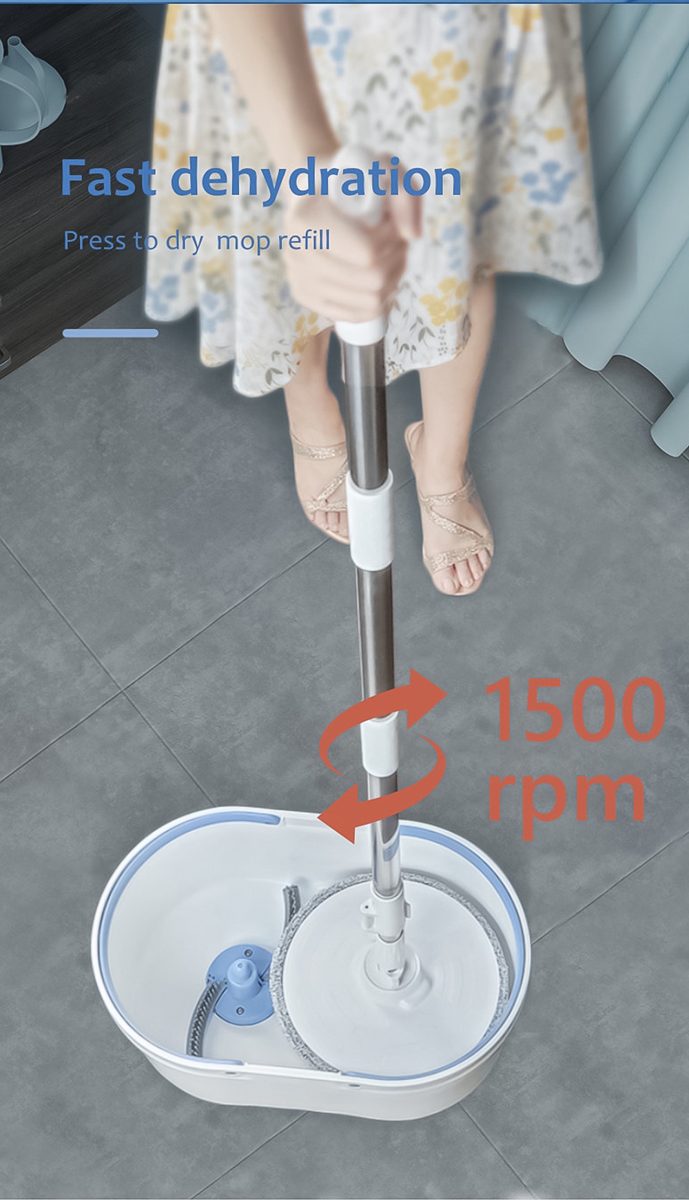 Farcent Flat Spin Mop Compact Dual-axis Spin Mop Set Stainless Steel ...