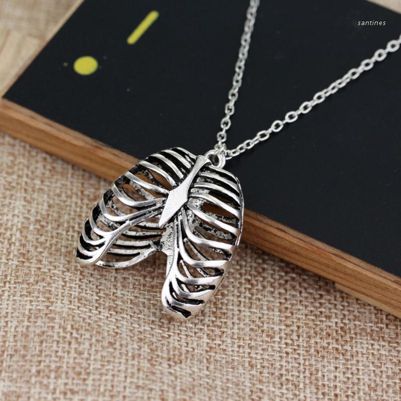 san* 3D Gothic Rib Cage Necklace Anatomical Ribcage Silver Skeleton ...
