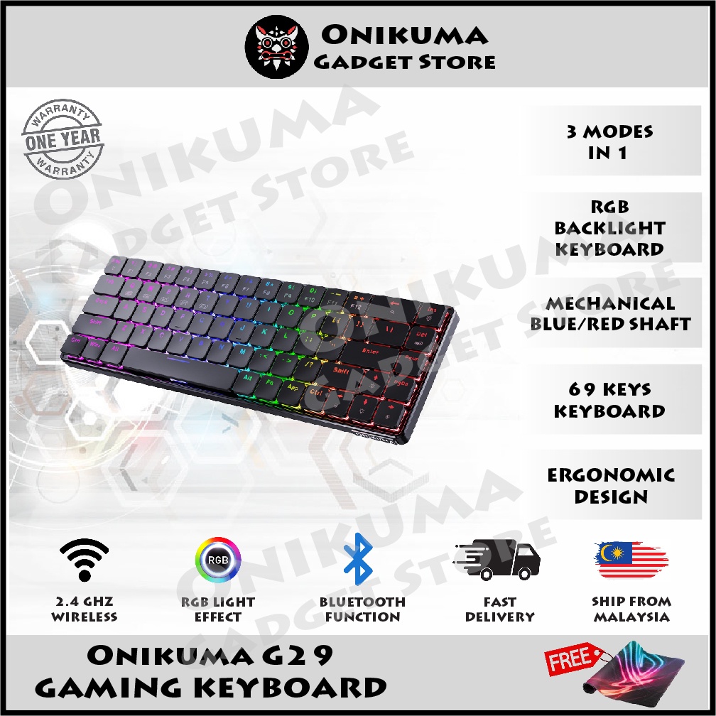New Model G55 / Onikuma G29 Wired/Wireless 60% Ergonomic RGB Backlit ...