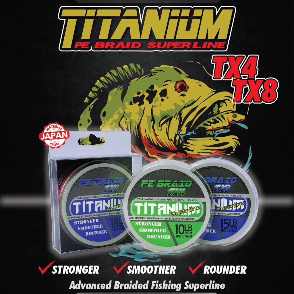 Braided PE Fishing Line X8 150Meter : Titanium Superline TX8 150Meter ...