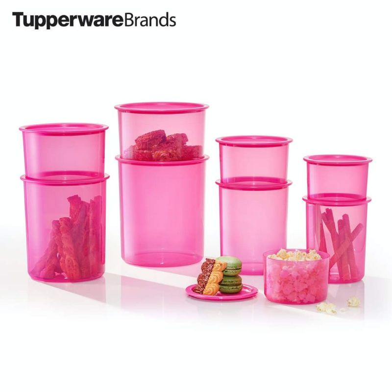 Tupperware One Touch Pink Multisize Bekas Susu Kerepek Biskut Air & Liquid Tight (Kedap udara ...