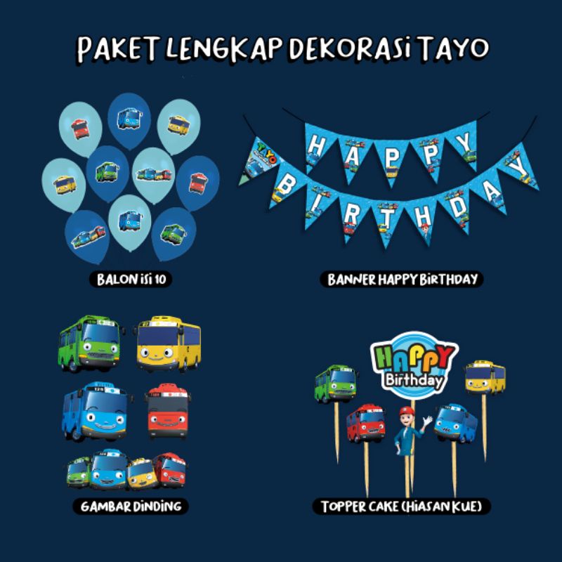 HIASAN DINDING Complete PACKAGE OF TAYO HAPPY BIRTHDAY DECORATIONS TAYO ...