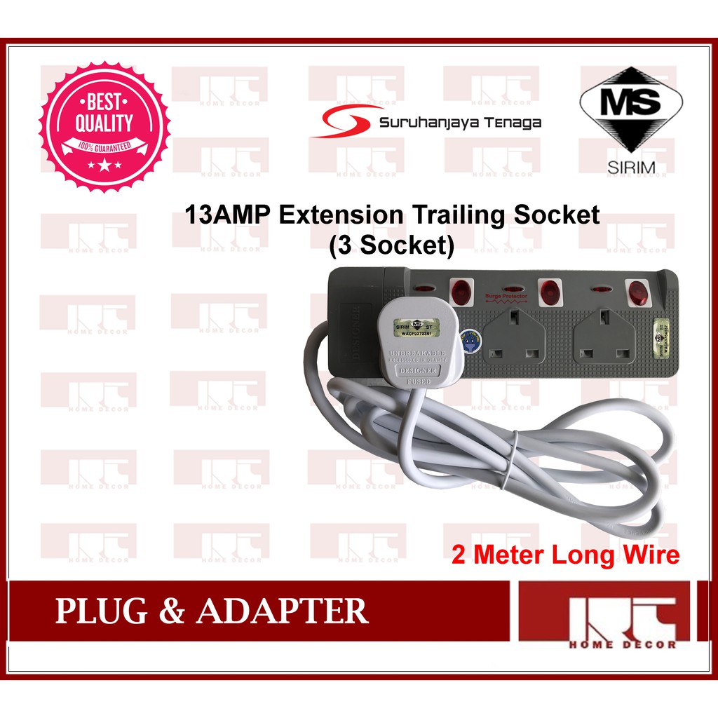 13amp Extension Wire Trailing Socket Universal Trailing Socket Sirim Approved Buatan