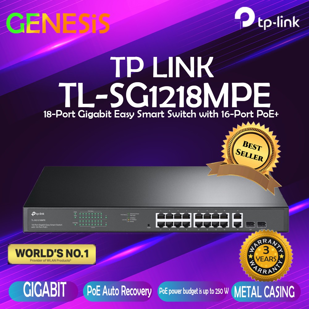 TP-LINK TL-SG1218MPE 18-Port Gigabit Easy Smart Switch with 16-Port PoE+ | Shopee Malaysia