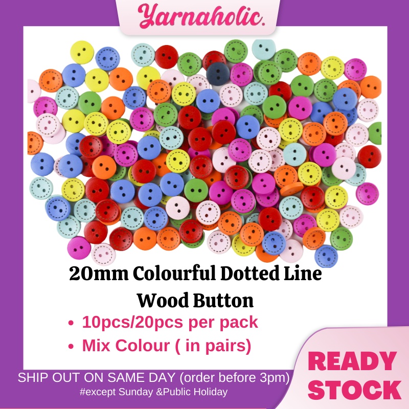 20mm Butang Kayu Dot Dot /20mm Colourful Dotted Line Wood Button ...