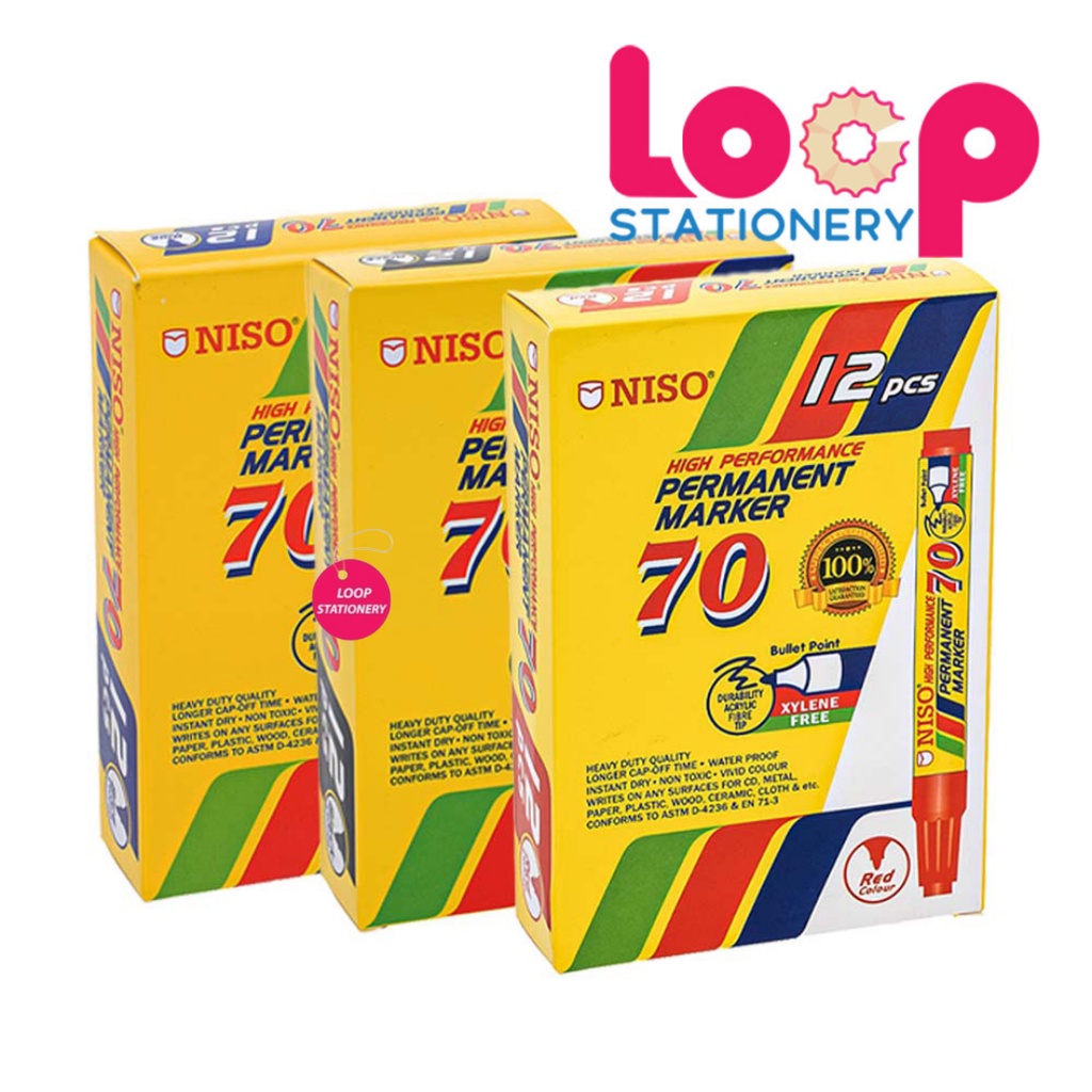 12pcs x Niso Permanent Marker Pen 70 Black/Blue/Red | Shopee Malaysia