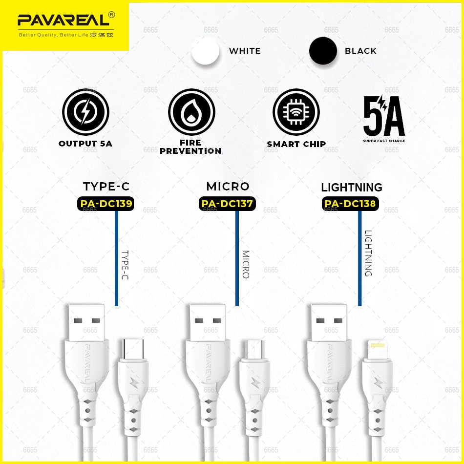 PAVAREAL 5A Super Fast Charge Data Cable DC-137 Micro / DC-138 iP / DC ...