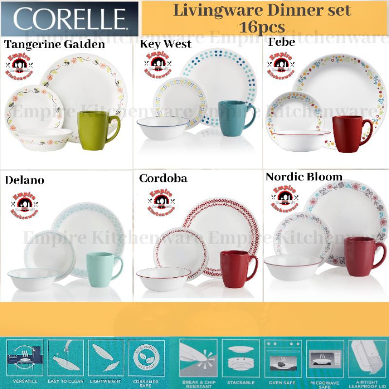 Corelle livingware set 16pcs dinnerware set new design | Shopee Malaysia