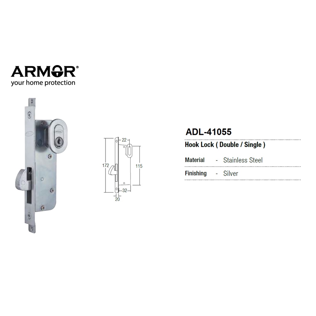 Armor ADL-41055 Dead Hook Lock Set With Profile Cylinder (Single ...