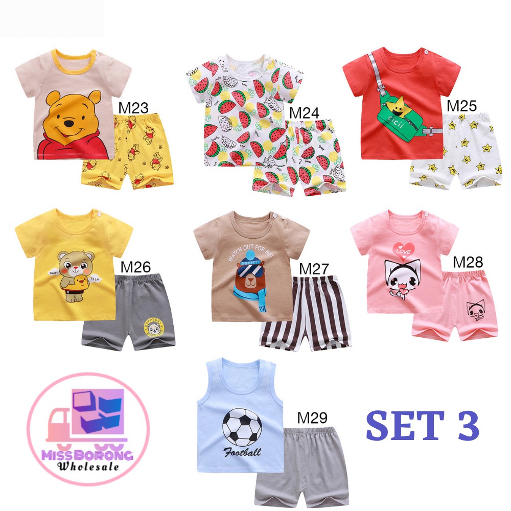[READY STOCK-Set 3] 👕Children Clothes Sets Suits 🩳Summer Baby Boy Girl ...