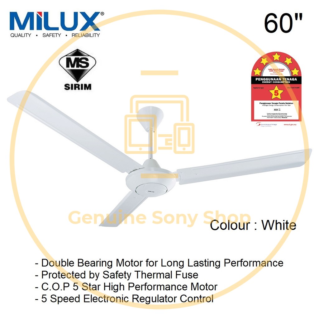 Milux MCF-6001 / MCF-6001M 5-Speed 3-Blade 60" Regulator Ceiling Fan ...