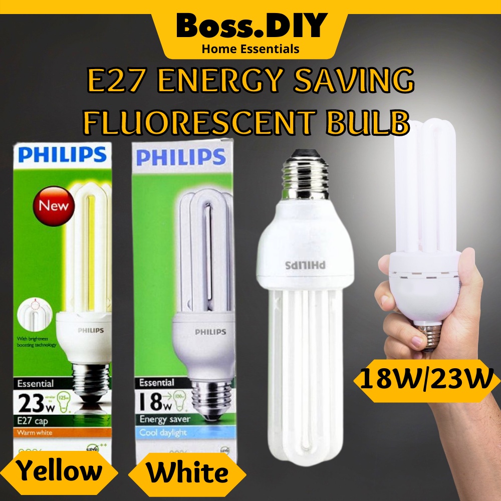 GENUINE PHILIPS Essential Stick Energy Saving Fluorescent Bulb 18W PLCE E27 (Day Light / Warm ...