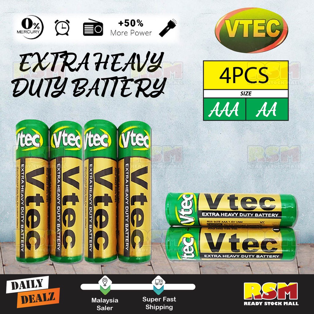 VTEC battery AA/AAA extra heavy duty battery [4PCS ONLY]/Bateri VTEC ...