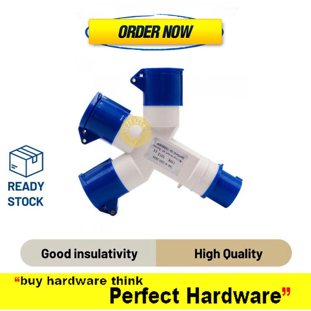 16AMP 3 Way Plug 3 Pin 240V Waterproof Industrial Core Socket /Multiple ...