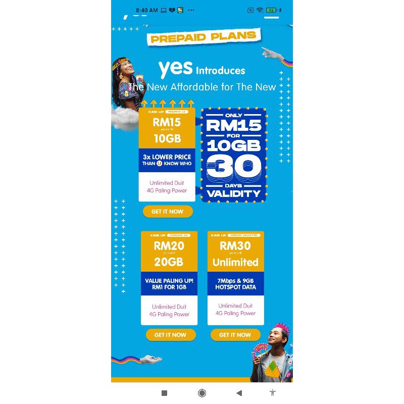 YES RM30 RELOAD CARD PIN FOR YES 4G LTE / FT5G UNLIMITED DATA / 20GB ...