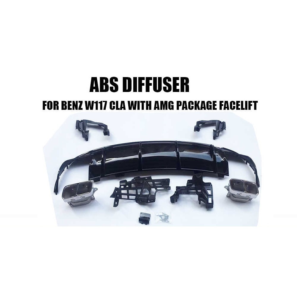 Mercedes Benz W117 CLA Class AMG Facelift gloss black rear diffuser ...