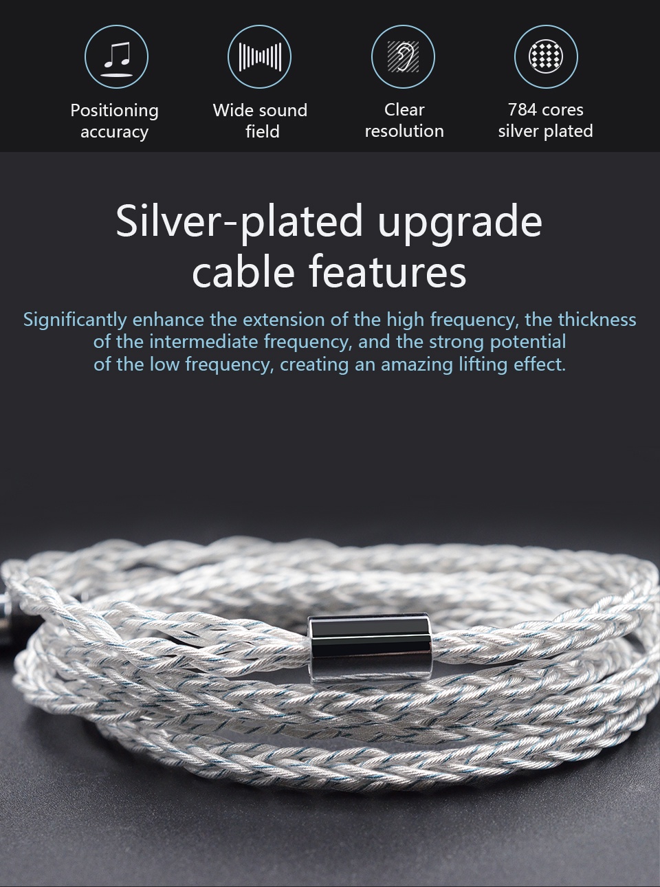 KZ 8 Core Silver Blue Hybrid 784 cores Silver plated Upgrade Cable ...
