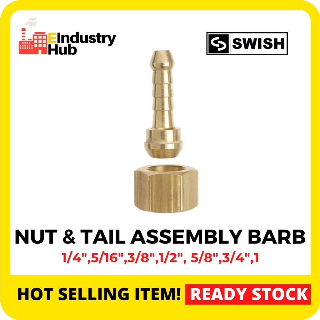 Nut & Tail Assembly Barb BTN Tail x Nut BSPT Brass Threaded Fitting ...