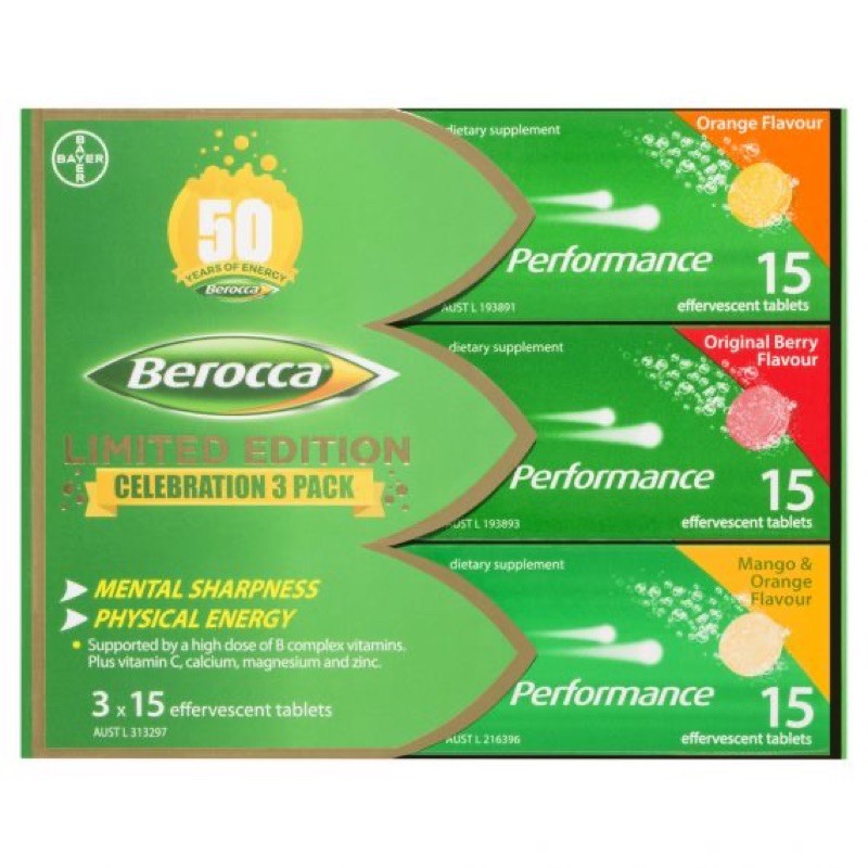 Berocca Energy Vitamin Effervescent Tablets Limited Edition 3 x 15 Pack ...
