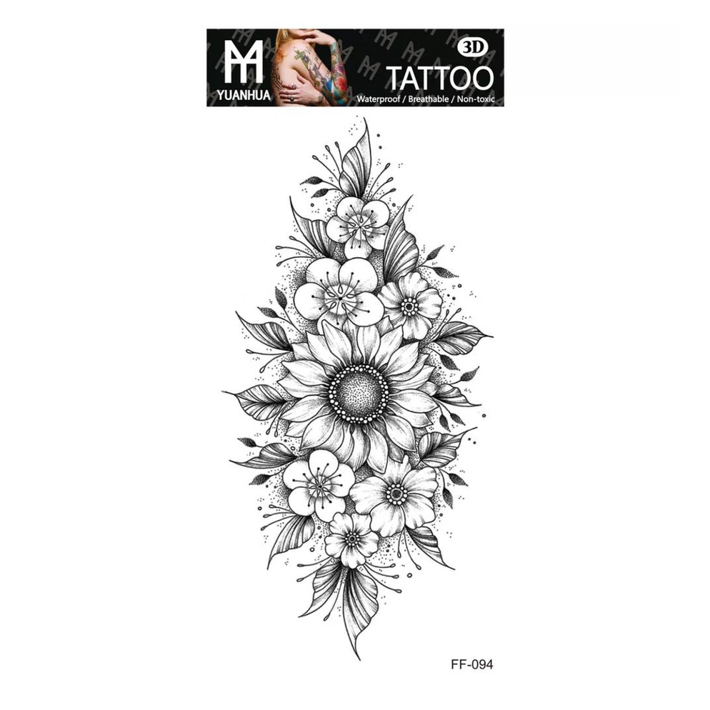⭐️⭐️ [Ready Stock] 1 Pcs Flower Tattoo Sticker 20x9.5cm 3 Days 纹身贴 Tatu ...