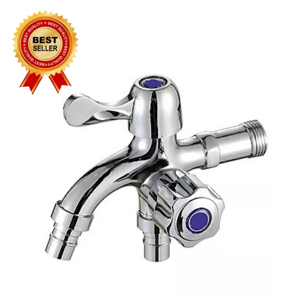 2 WAY FAUCET TAP DOUBLE HEAD STAINLESS STEEL SUS304 WALL WATER TAP 1 IN ...