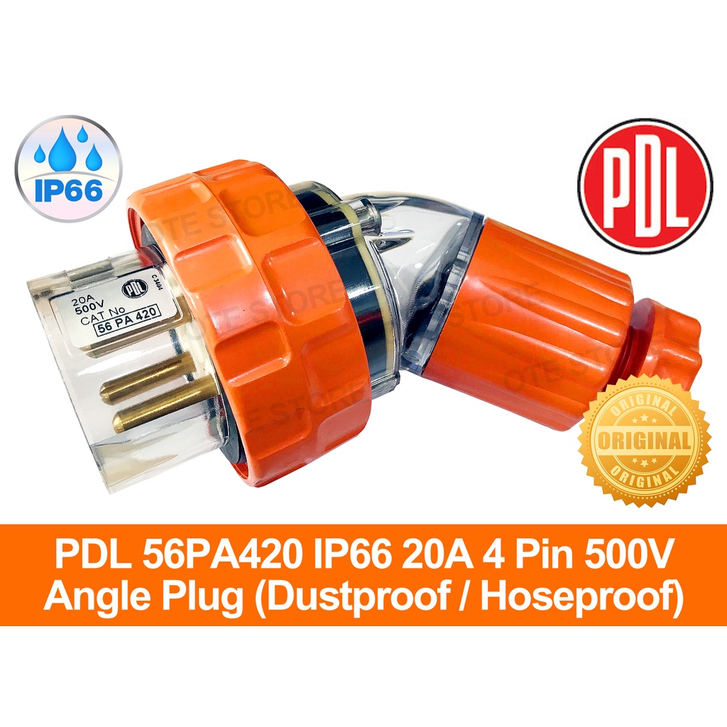 PDL S56 Series 56PA420 IP66 20A 4 Pin 500V Angle Plug Orange (Dustproof ...