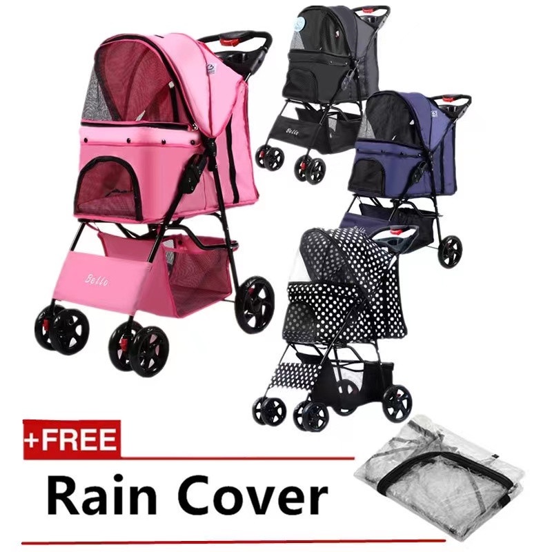 Bello Japanese 4 Wheel Pet Stroller Trolley Stroller Kucing [Free Rain ...