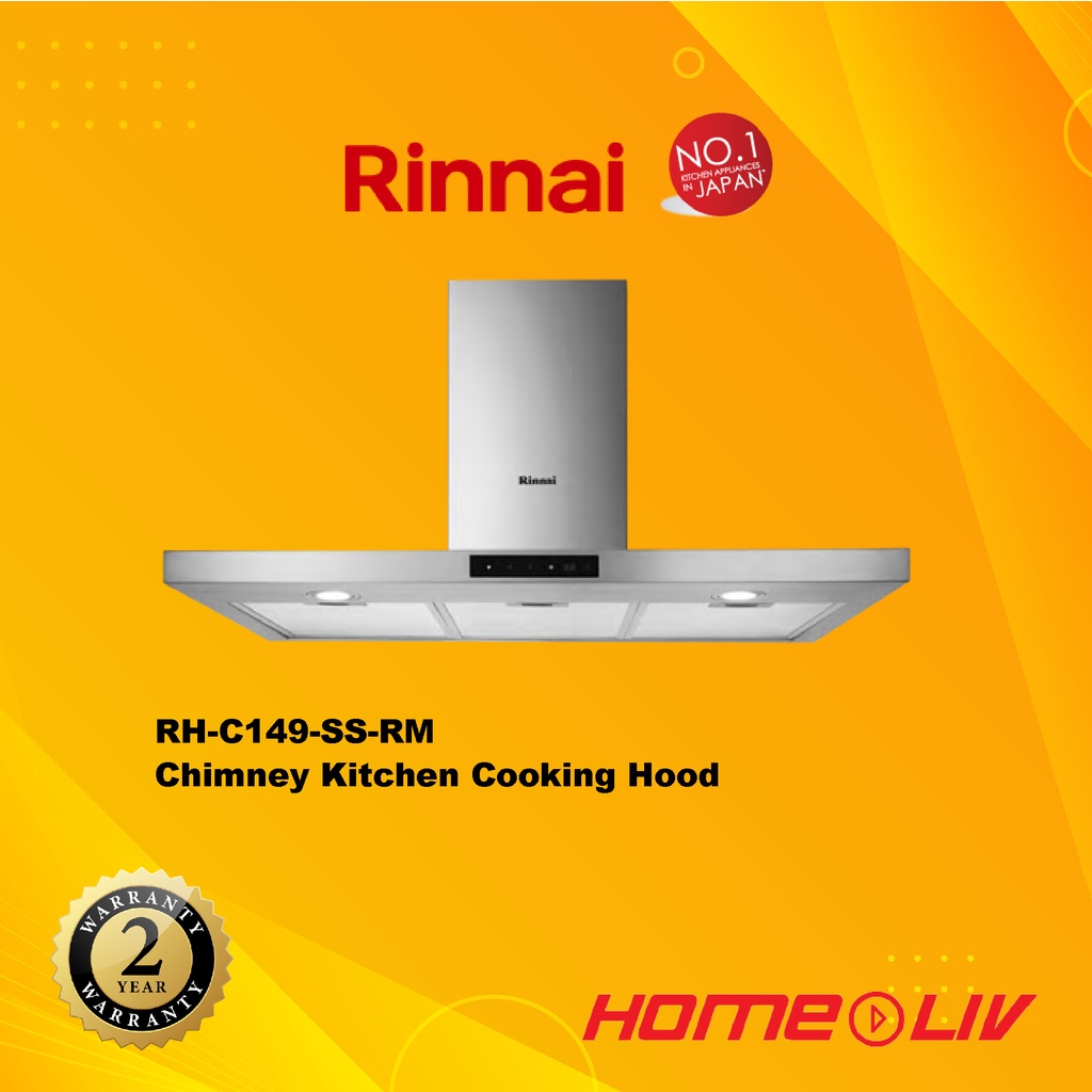 Rinnai RHC149SSRM Chimney Cooker Range Hood - Kitchen Hood Cooking Hood - Silver (90cm) RH-C149 ...