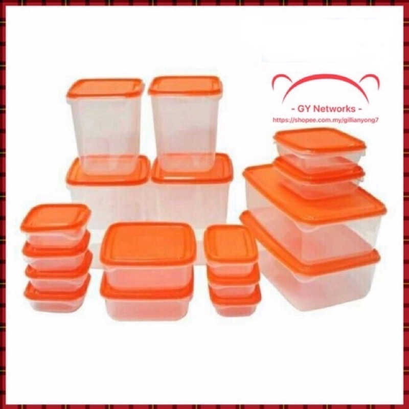 Stok Sedia - TPRUTA - Set Bekas Makanan 17 Unit Lutsinar Jingga TPRUTA ...