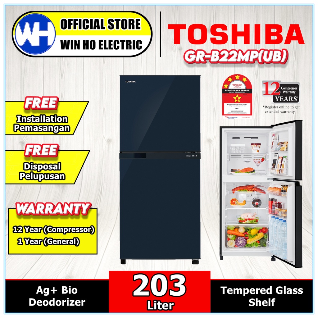 (KLANG VALLEY ONLY) TOSHIBA GR-B22MP (UB) 203 Liter 2 Door Refrigerator ...
