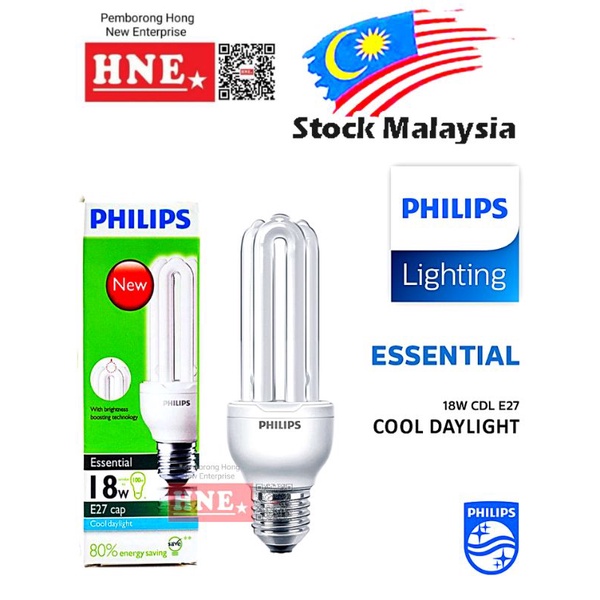 PHILIPS Essential 18W CDL E27 Light Bulb Cool Daylight 6500K (White ...