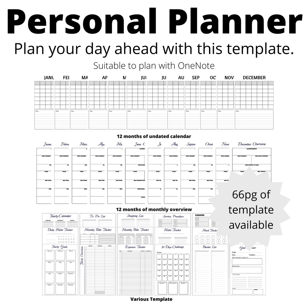 [PL2] PDF Portrait Planner bundle template digital copy notebook printable A4 size | OneNote ...