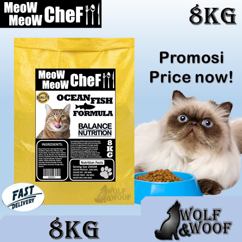 (NO COLOR) Meow Meow CheF Ocean Fish Premium Cat Food 8kg - (Makanan ...