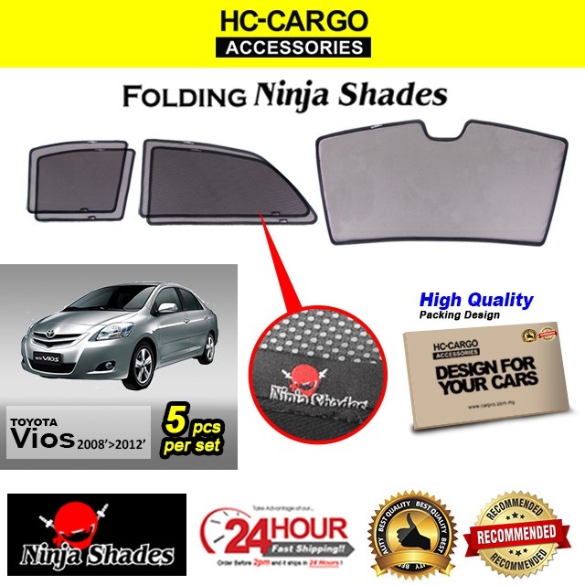 Toyota Vios 2008 - 2012 Magnetic Ninja Shades Sunshade (5pcs) Ninja Sun ...