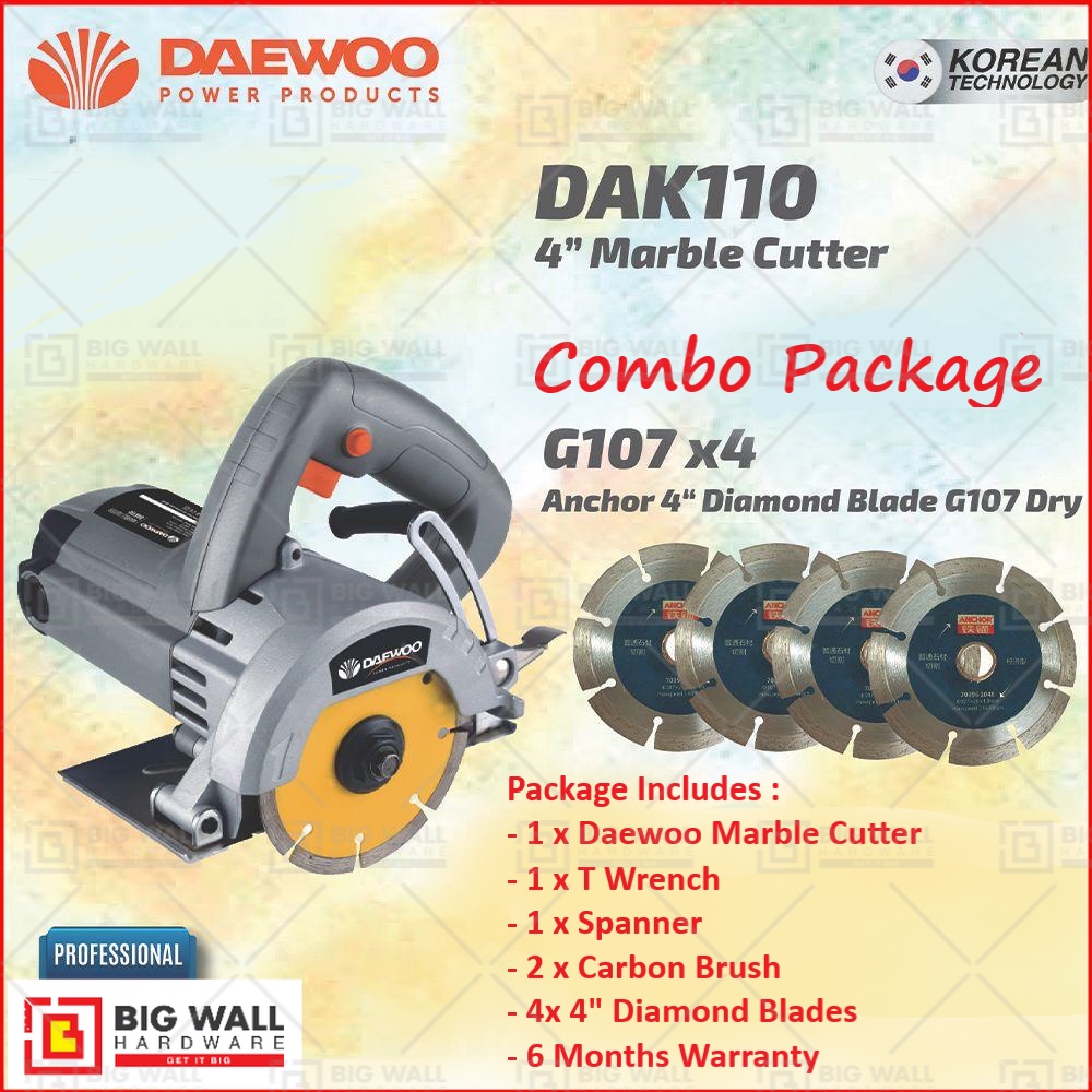 Daewoo DAK110 Marble Cutter (1250W/ 4")Tile Cutter Wood Cutter Circular ...