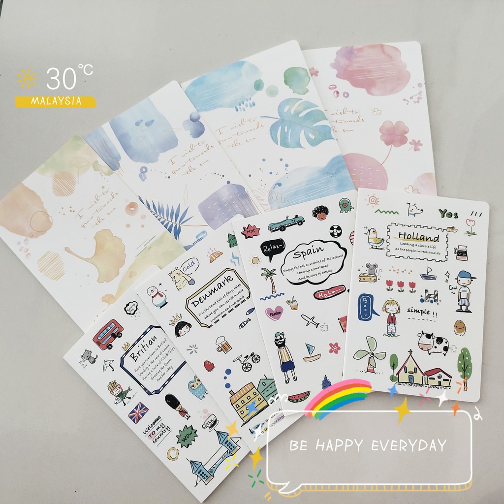 [SENMU] A5 Single Line Sewing Notebook Dairy Countries & Gingko Leaves ...