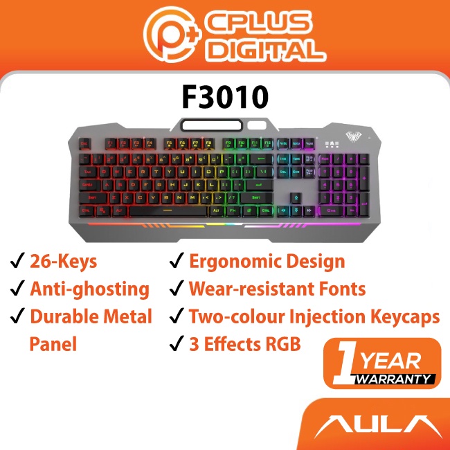 AULA F3010 Gaming Wired Keyboard Mobile Phone Placement and 26-key Anti ...