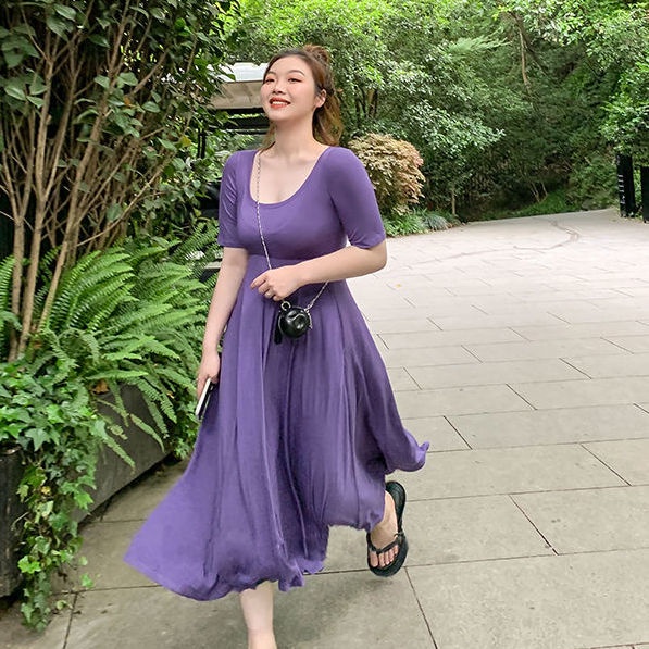 [READY STOCK] L-5XL Plus Size Women's Dress with Slim Waist Loose Short ...