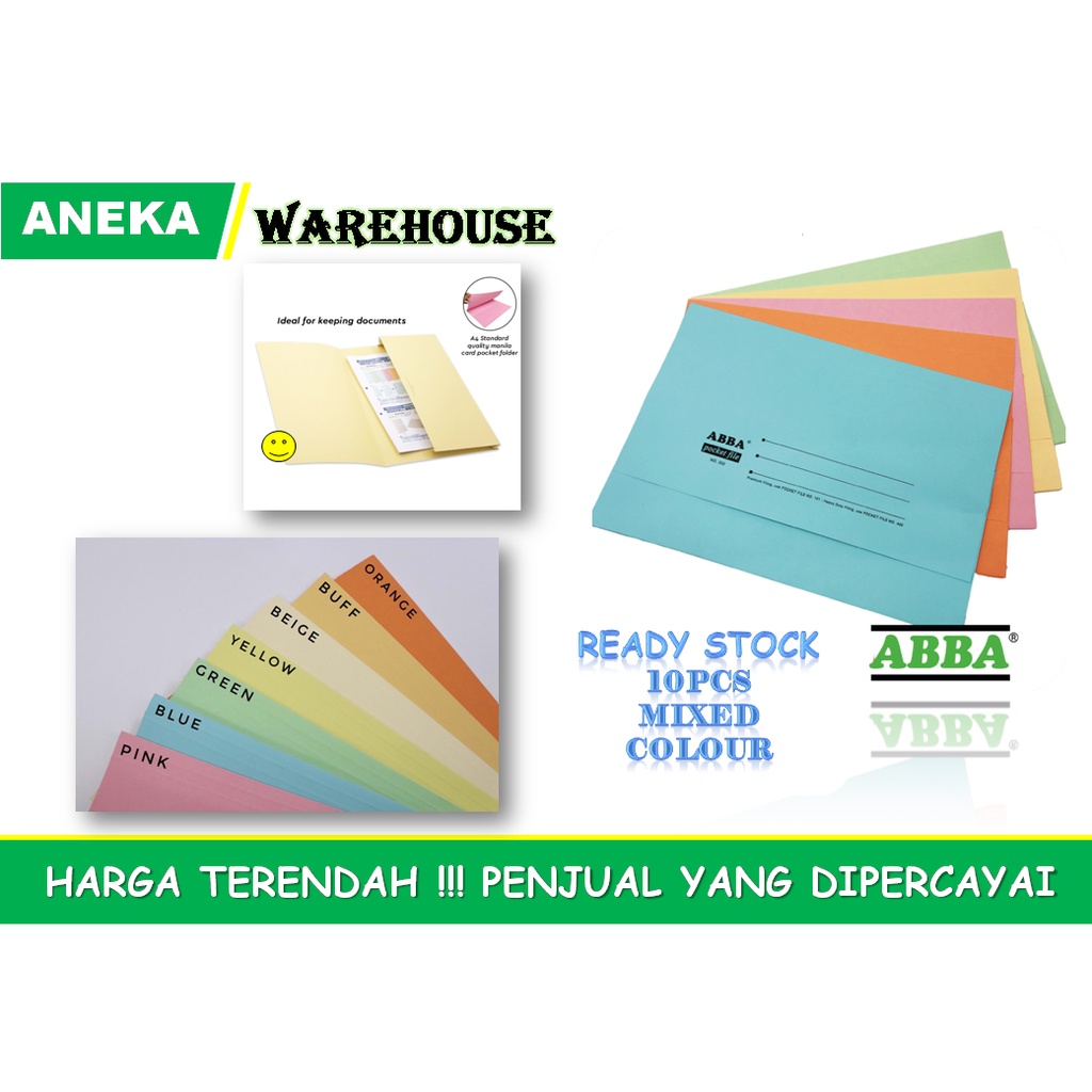 Abba Pocket File Manila Card No.222 / Poket File/SET-10PCS/MIXED COLOUR ...