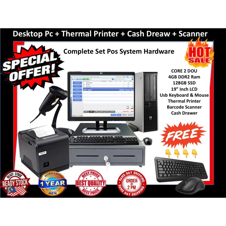 🇲🇾Ready Stock🇲🇾 Complete Desktop Set + 19" LCD + Thermal Printer + Cash ...